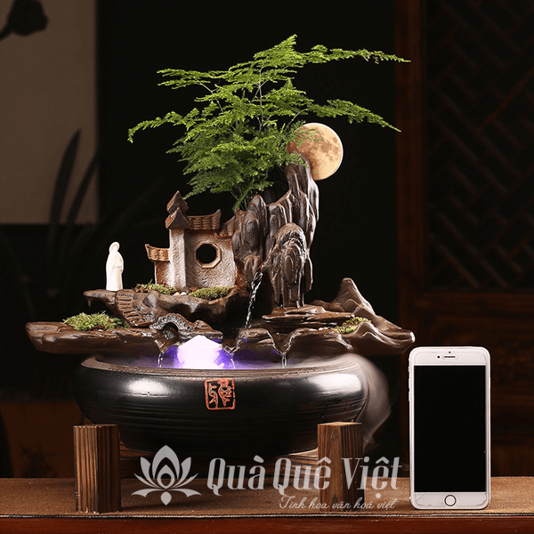 Hòn Non Bộ Mini Có Thác Nước, Tiểu Cảnh Mini Để Bàn